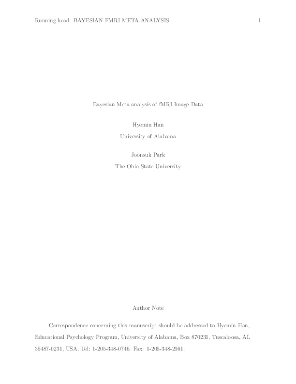 Pdf Bayesian Meta Analysis Of Fmri Image Data 