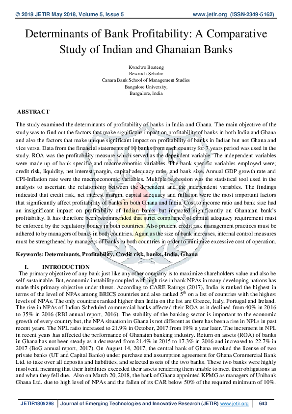 (PDF) Determinants of Bank Profitability: A Comparative Study of Indian ...