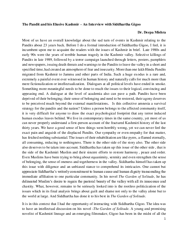 (DOC) The Pandit and his Elusive Kashmir – An Interview with Siddhartha Gigoo (1).docx