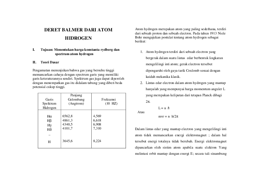 (PDF) DERET BALMER DARI ATOM HIDROGEN