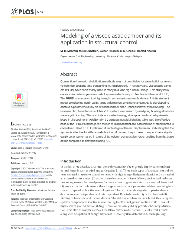 (PDF) Modeling of a viscoelastic damper and its application in ...