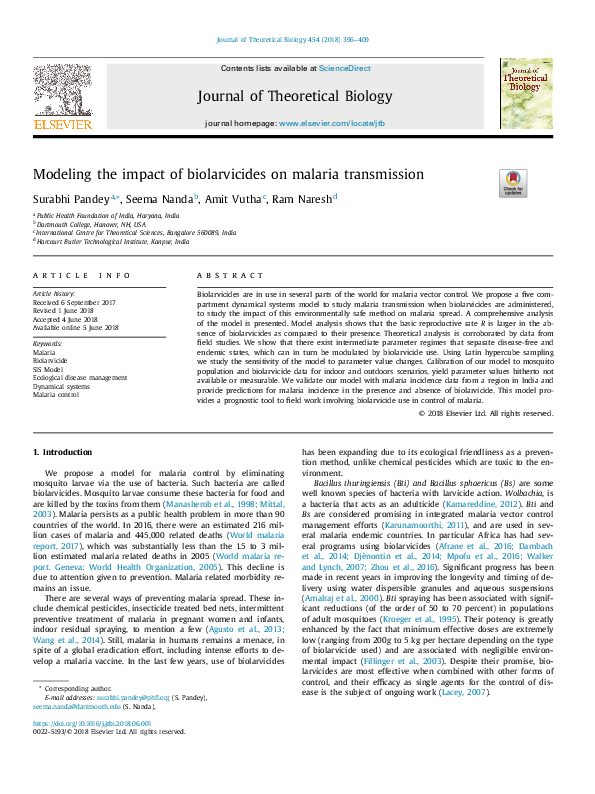 (PDF) Modeling the impact of biolarvicides on malaria transmission