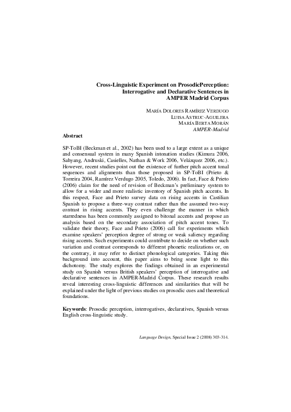 (PDF) Cross-Linguistic Experiment on ProsodicPerception: Interrogative ...