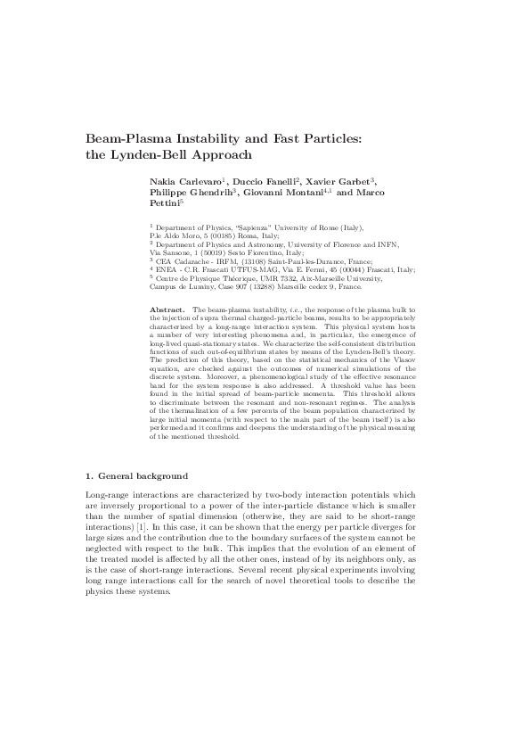 (PDF) Beam–plasma instability and fast particles: the Lynden-Bell ...