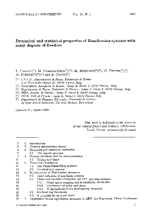 (PDF) Dynamical and statistical properties of Hamiltonian systems with many degrees of freedom
