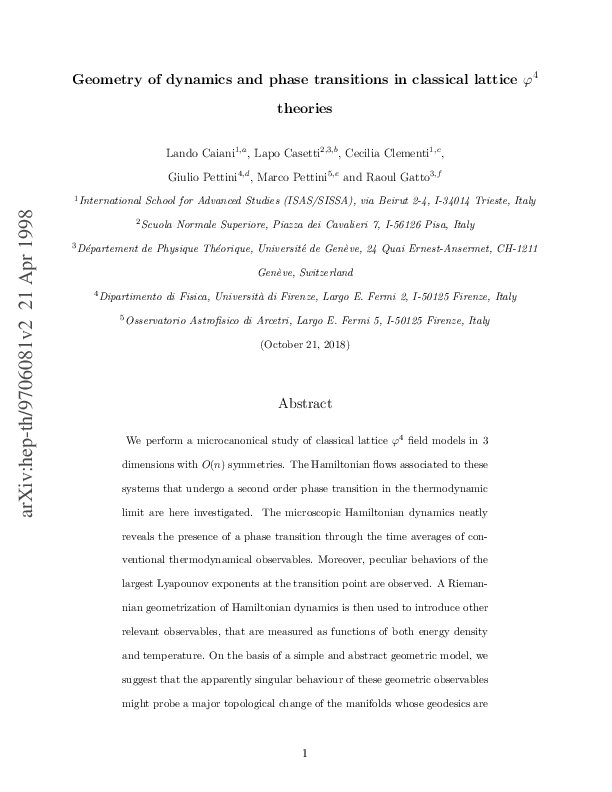 (PDF) Geometry of dynamics and phase transitions in classical lattice phi(4) theories