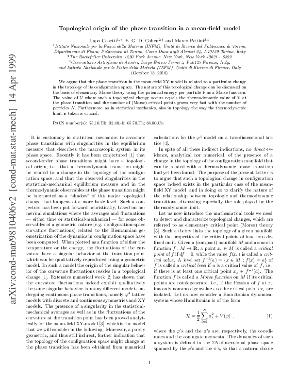 (PDF) Topological Origin of the Phase Transition in a Mean-Field Model ...