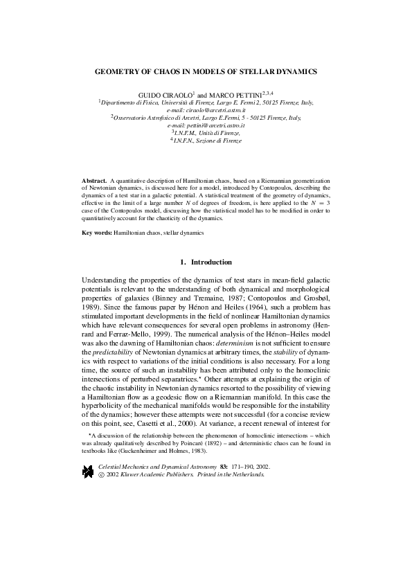 (PDF) Geometry of Chaos in Models of Stellar Dynamics | marco pettini ...