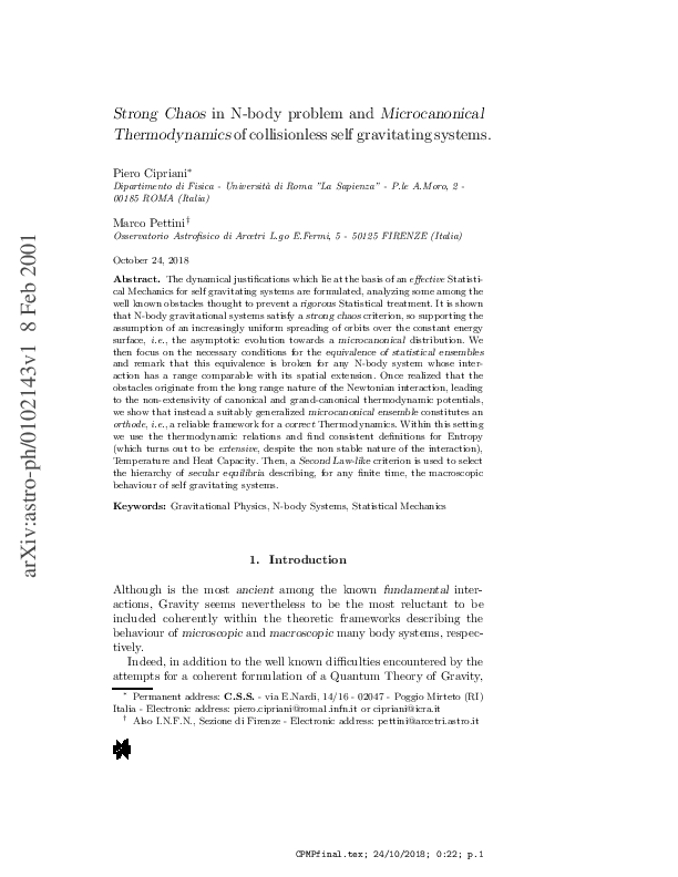 (PDF) Strong Chaos in N-body problem and Microcanonical Thermodynamics of Collisionless Self ...