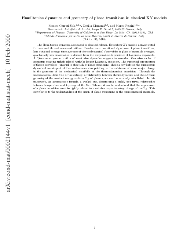 (PDF) Hamiltonian dynamics and geometry of phase transitions in ...