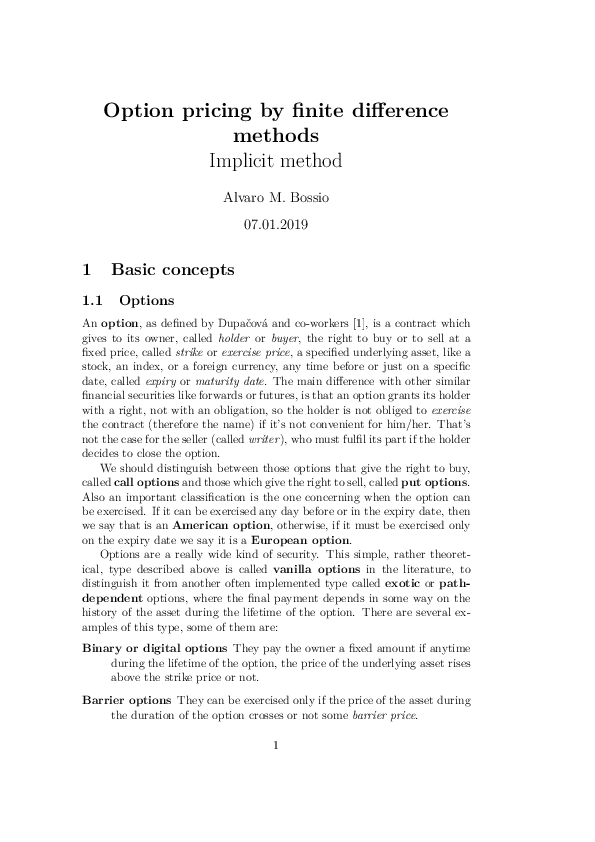 Pdf Option Pricing By Implicit Finite Difference Method