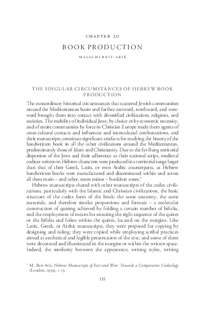 (PDF) Malachi Beit-Arié, “Book Production,” in Robert Chazan, ed., The ...