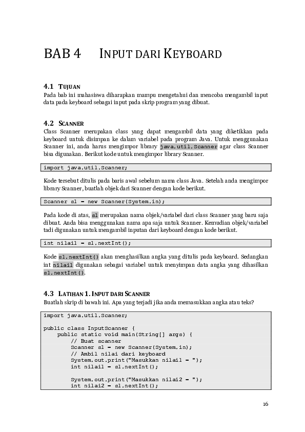 Pdf Modul Input From Keyboard Dalam Bahasa Pemrograman Java
