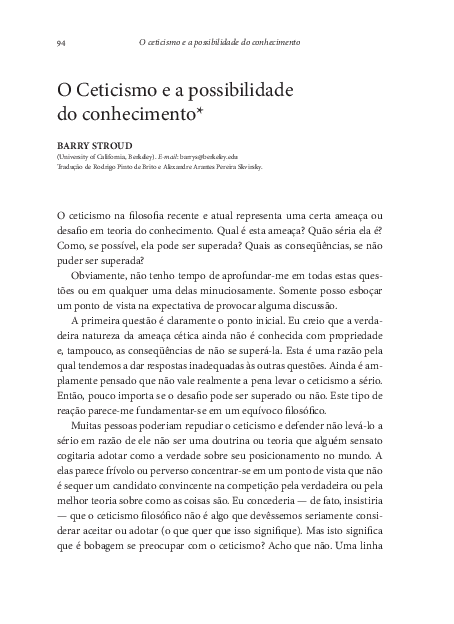(PDF) O Ceticismo e a possibilidade do conhecimento