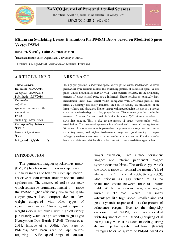 (PDF) Minimum Switching Losses Evaluation for PMSM Drive based on ...