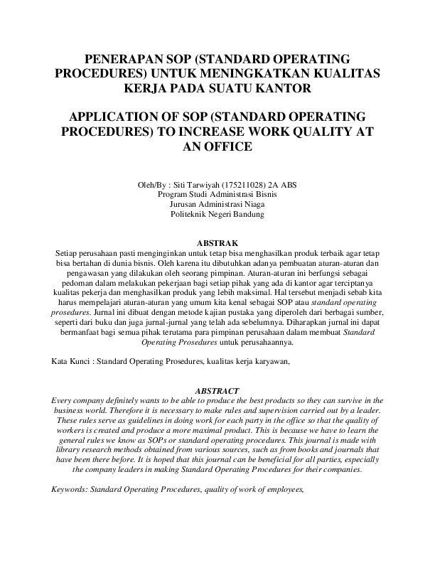 (PDF) PENERAPAN SOP (STANDARD OPERATING PROCEDURES) UNTUK MENINGKATKAN ...