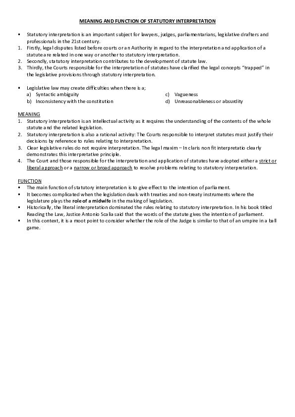 (PDF) MEANING AND FUNCTION OF STATUTORY INTERPRETATION