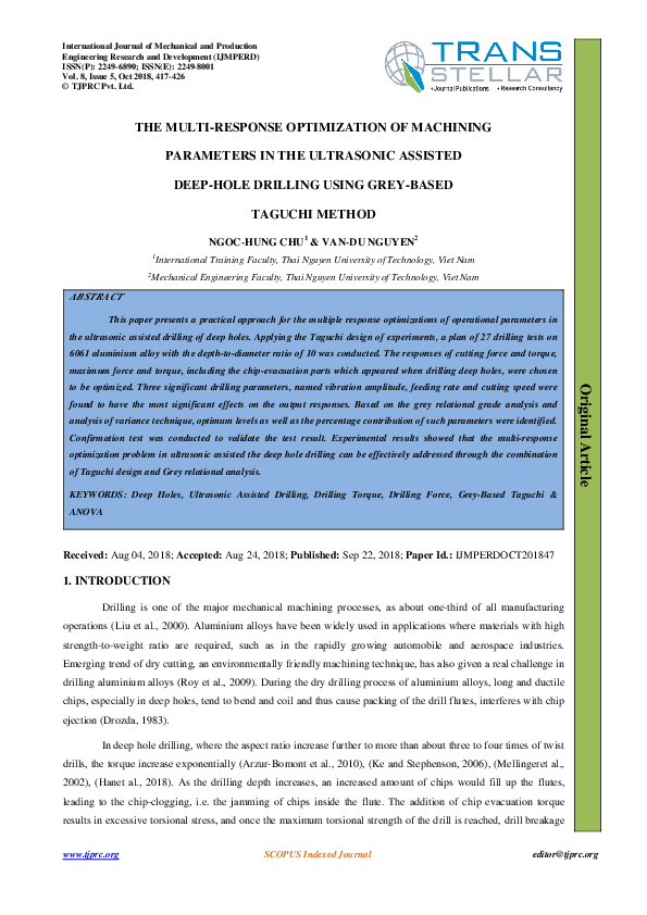 (PDF) Use of Taguchi Method-Based Design of Experiments (DOE)in the Optimization of the Drilling ...