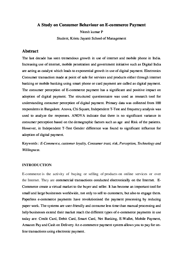 (DOC) A Study on Consumer Behaviour on E-commerce Payment