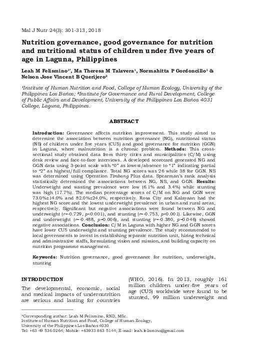 (PDF) Nutrition governance, good governance for nutrition and ...