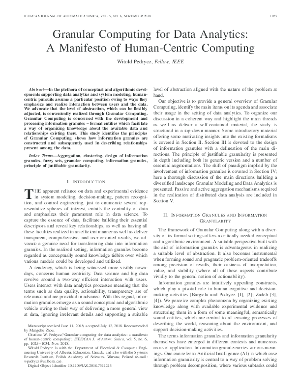 (PDF) Granular Computing for Data Analytics: A Manifesto of Human-Centric Computing