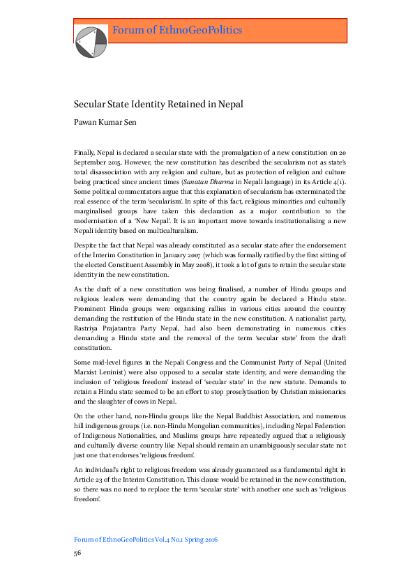 (PDF) Secular State Identity Retained in Nepal | Pawan Sen - Academia.edu