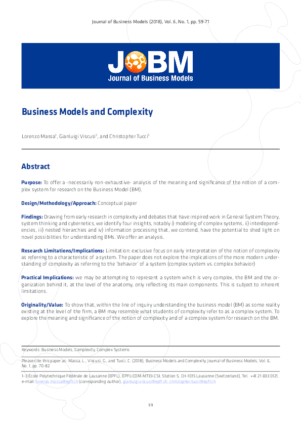 (PDF) Business Models and Complexity
