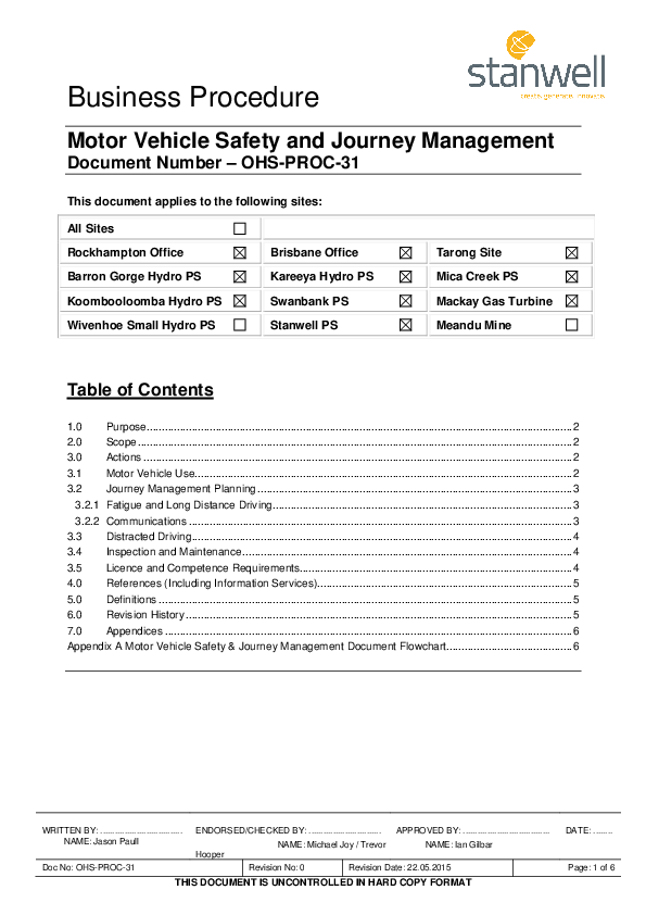 (PDF) Motor Vehicle and Journey Management Procedure