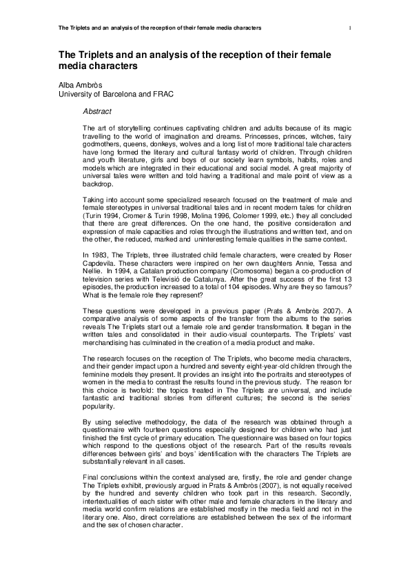 (PDF) The Triplets and an analysis of the reception of their female ...