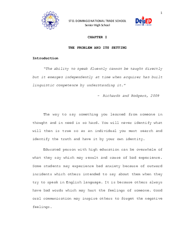 (DOC) CHAPTER I THE PROBLEM AND ITS SETTING