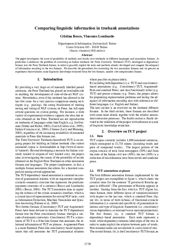 (PDF) Comparing linguistic information in treebank annotations