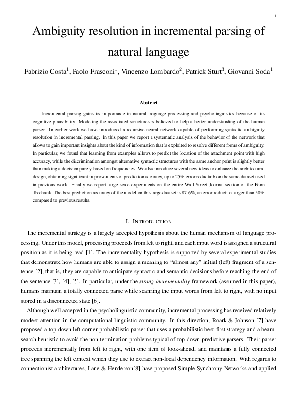 (PDF) Ambiguity Resolution Analysis in Incremental Parsing of Natural Language