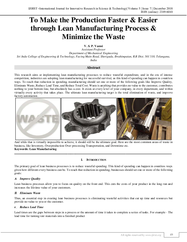 (PDF) To Make the Production Faster and Easier through Lean ...