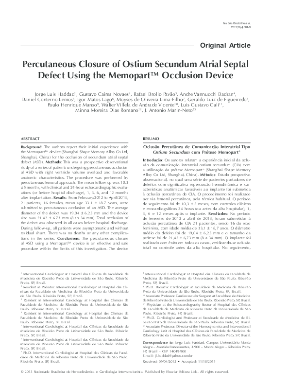 (PDF) Percutaneous Closure of Ostium Secundum Atrial Septal Defect ...