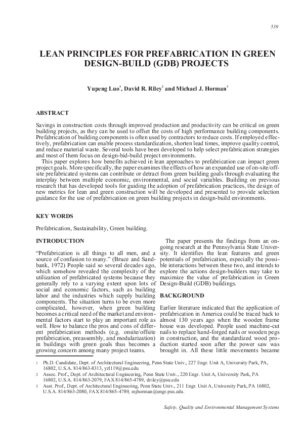 (PDF) Luo et al. 2005 Lean Principles for Prefabrication in Green ...