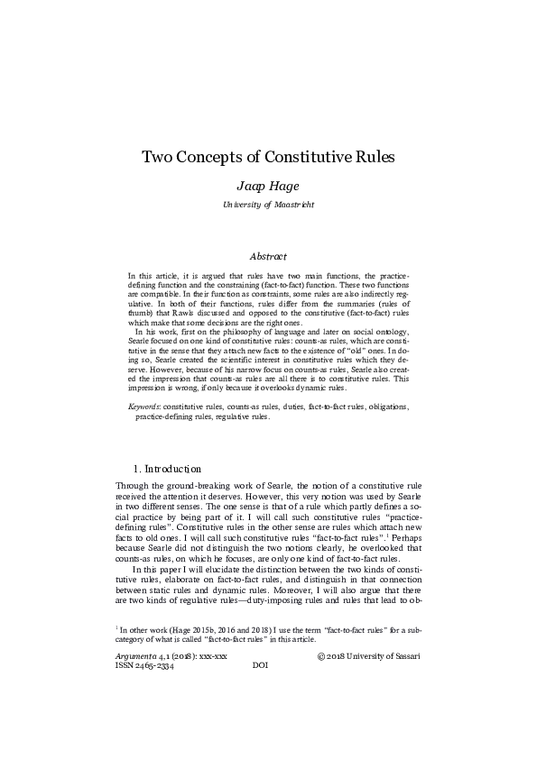(DOC) Jaap Hage Two Concepts of Constitutive Rules