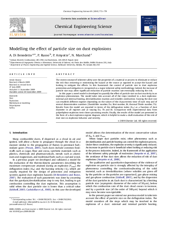 (PDF) Modelling the effect of particle size on dust explosions