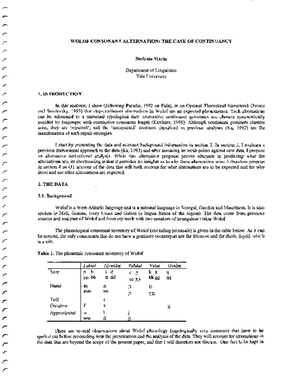 (PDF) Wolof Consonant Alternation: The Case of Continuancy