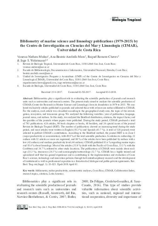 (PDF) Bibliometry of marine science and limnology publications (1979 ...