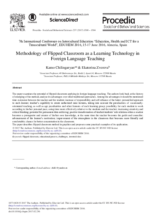 Pdf Methodology Of Flipped Classroom As A Learning Technology In Foreign Language Teaching