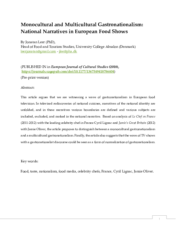(PDF) Monocultural and Multicultural Gastronationalism: National ...