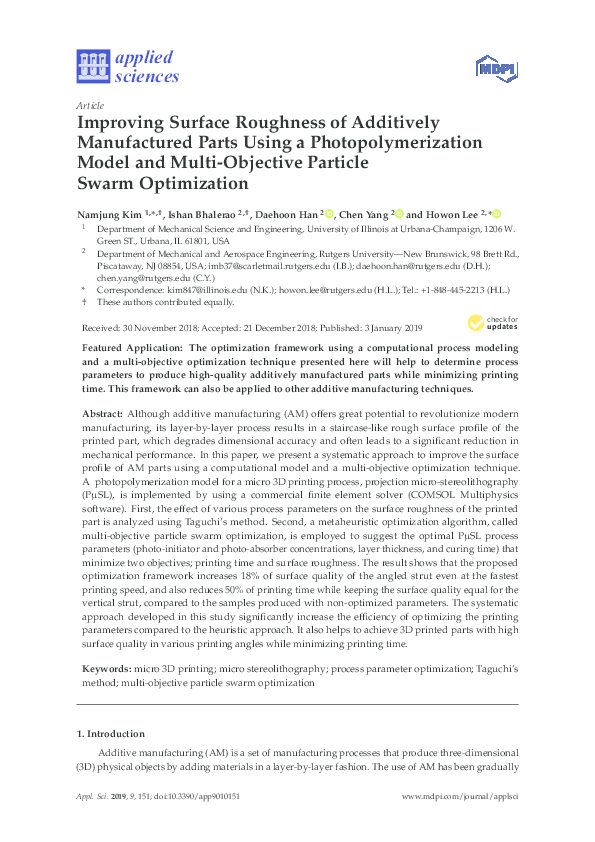 (PDF) Improving Surface Roughness of Additively Manufactured Parts Using a Photopolymerization ...
