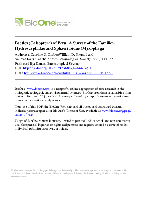 (PDF) Beetles (Coleoptera) of Peru: A Survey of the Families ...