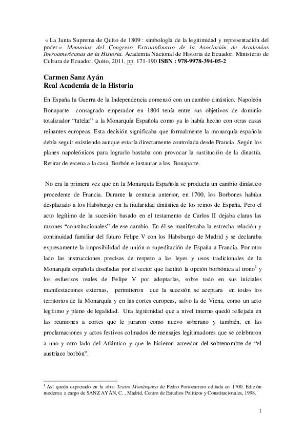 (PDF) « La Junta Suprema de Quito de 1809 : simbología de la ...
