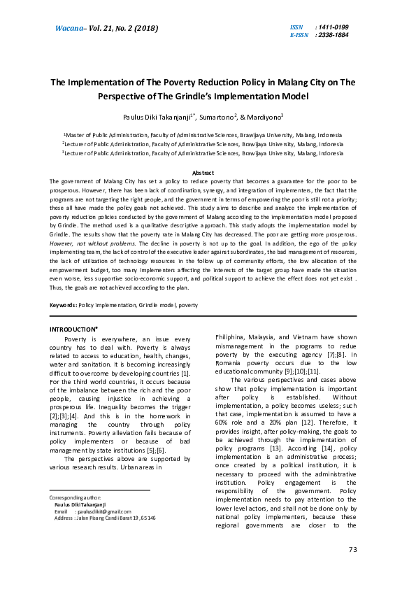 (PDF) The Implementation of The Poverty Reduction Policy in Malang City ...