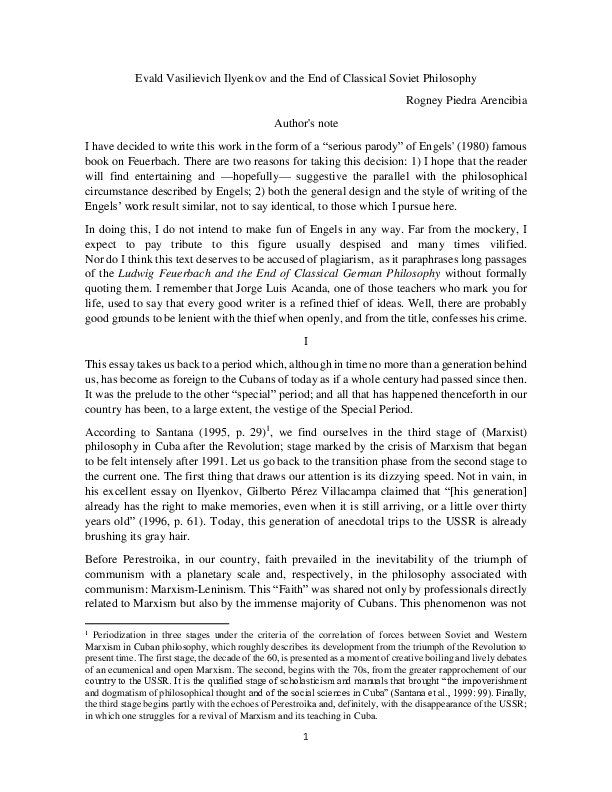 (DOC) Evald Vasilievich Ilyenkov and the End of Classical Soviet Philosophy