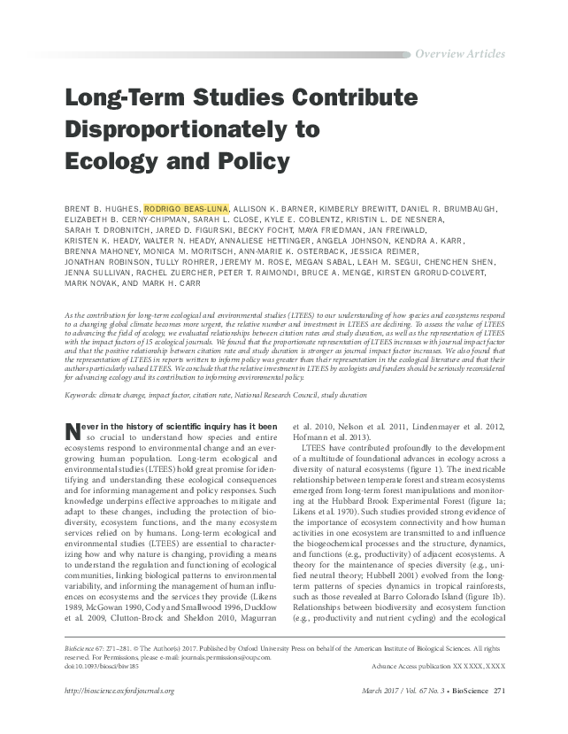 (PDF) Long-Term Studies Contribute Disproportionately to Ecology and Policy