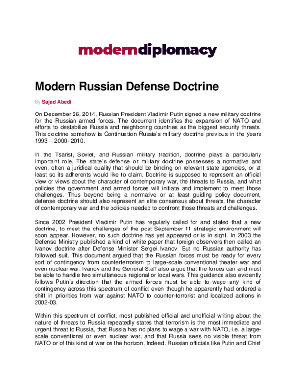 (PDF) Modern Russian Defense Doctrine