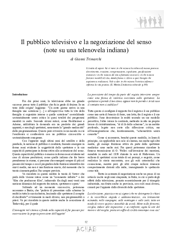 (PDF) Il pubblico televisivo e la negoziazione del senso. Note su una ...