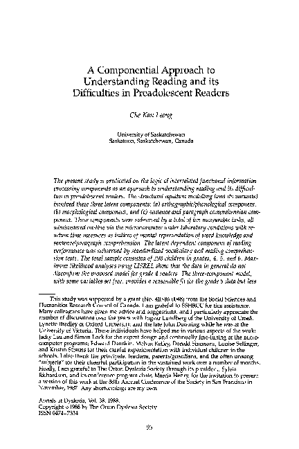 (PDF) A componential approach to understanding reading and its ...